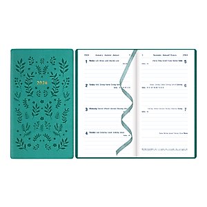 Letts of London Woodland Weekly Planner, 12 Months, January to December, 2024, Pocket Size, 5.875" x 3.125", Multilingual, Green (C082173-24)