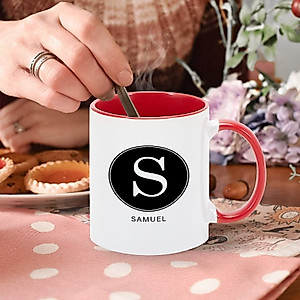Two_Tone Red Mug Personalized Initial Letter with Name Coffee Mug, Letter Monogram S Funny Coffee Mug Cup, A to Z 26 Alphabet Mug Tea Mug Gift 11 OZ