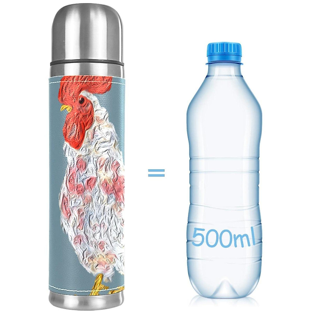 Stainless Steel Leather Vacuum Insulated Mug Chicken Thermos Water Bottle for Hot and Cold Drinks Kids Adults 16 Oz