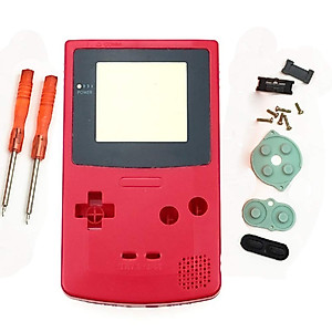 Full Housing Shell Housing Case Cover Skin Replacement Button for Nintendo Gameboy Color GBC Controller (Rose Red)