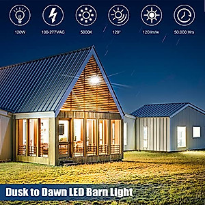 OPENLUX 120w LED Barn Light Dusk to Dawn 14400LM Outdoor Security Light with Photocell, 5000K LED Yard Light Wall Mount, AC 100-277V Input IP65 Waterproof for Farm Barn Garage Yard…
