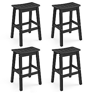 Homenjoy Outdoor Bar Stools Set of 4, 25" HDPE Counter Height Bar Stools, All Weather Resistant Patio Bar Stools for Balcony, Backyard, Black