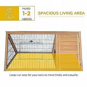 PawHut Outdoor Triangular Wooden Bunny Rabbit Hutch/Guinea Pig House with Run