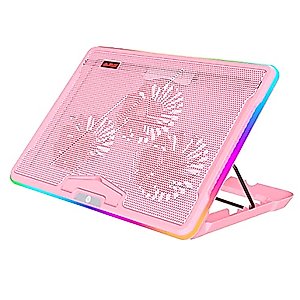 ANC160 Laptop Cooling Pad, Full Surround LED Strip, 15 Types of Lighting Effects, 3 Stepless Adjustment Quiet Fans, 7 Angle Adjustment, Supports up to 19 inch (Pink)