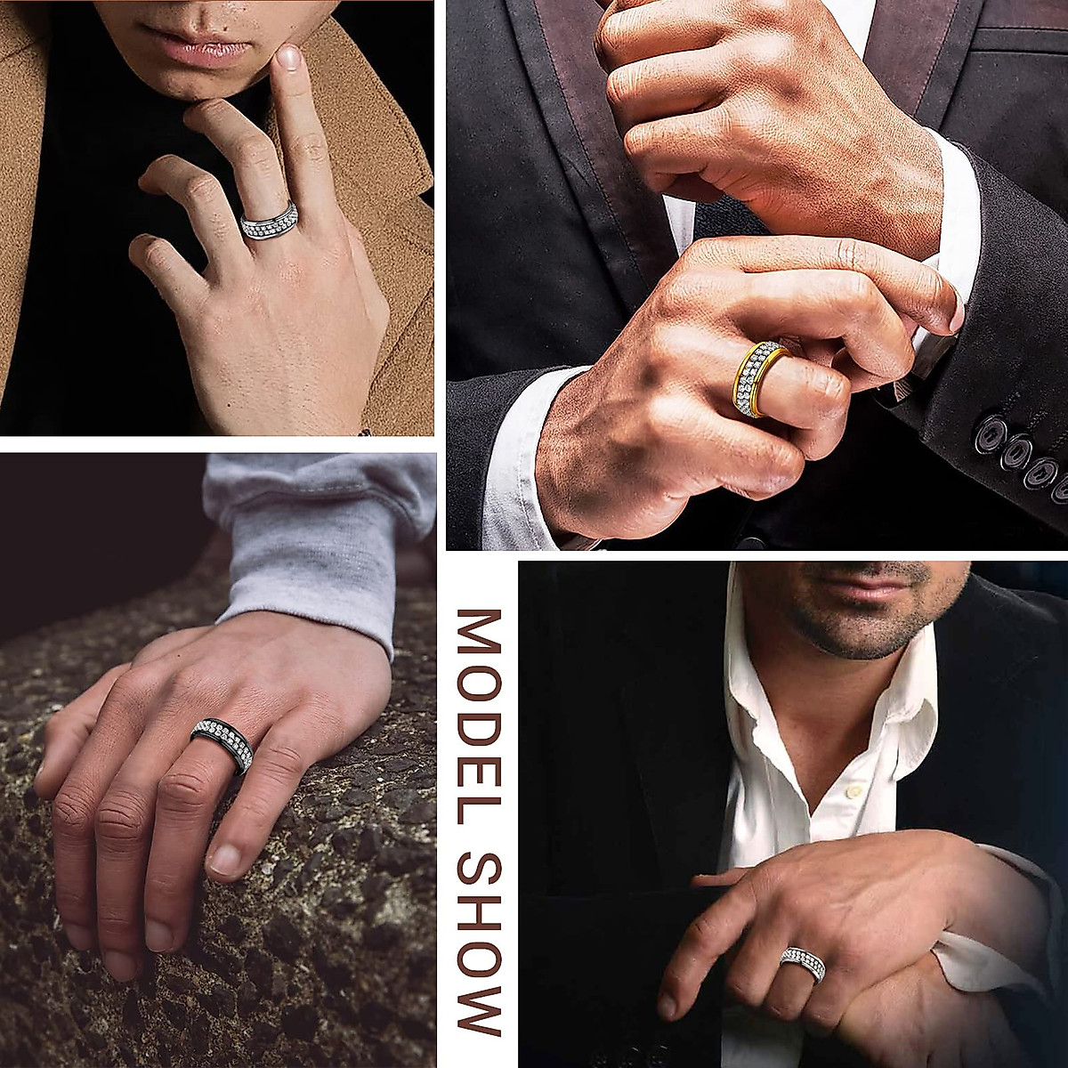 PROSTEEL Stainless Steel Spinning Pinky Ring Size 8 Cubic Zirconia Anxiety Chunky Ring Fidget For Women Men