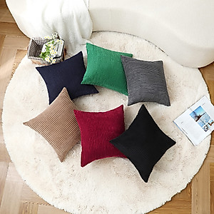 Stellhome Pack of 2, Corduroy Soft Decorative Square Throw Pillow Cover Accent Striped Cushion Covers Pillowcase, Home Decor Decorations for Sofa Couch Bed Chair, 18x18 Inch/45x45 cm, Black