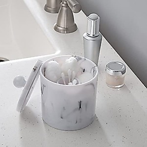 Simplify Q-Tip and Cotton Holder | Dimensions: 3.74" x 3.74" x 4.33" | 2 Compartments | Great for Bathroom | Vanity | Dresser | Durable | Lightweight | Bath Accessories | Marble