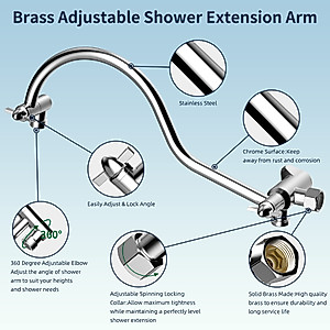 Hibbent All Metal Shower Head, 10'' High Pressure Rainfall Shower Head/Handheld Showerhead Combo with 12'' Adjustable Curved Shower Extension Arm, 7-Spray, 71'' Shower Hose, Showerhead Holder, Chrome