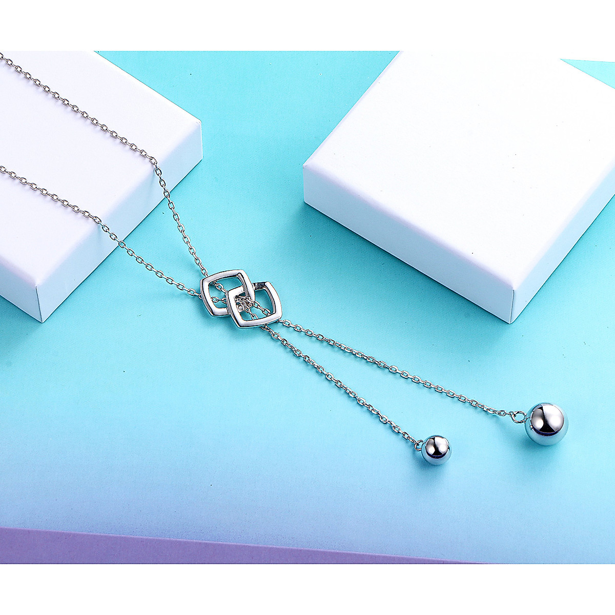 DAOCHONG Long Necklace S925 Sterling Silver Tassel Round Ball Necklace for Women, 30" (Chain adjustable)