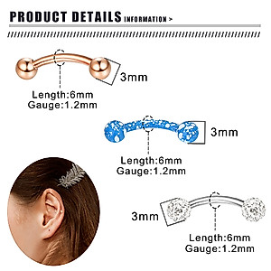 Drperfect Rook Daith Piercing Jewelry 16G Surgical Steel 6mm 8mm 10mm Curved Barbell Eyebrow Rings Helix Tragus Snug Lip Belly Button Piercing Rook Daith Earrings for Women Men