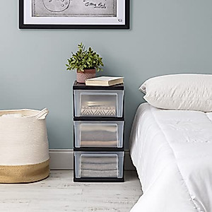 IRIS USA 3-Drawer Plastic Storage Dresser, 2-Pack, Standing Organizer Storage Container Bin with Drawers for Clothes Crafts Classroom Bedroom Dorm, Black/Clear