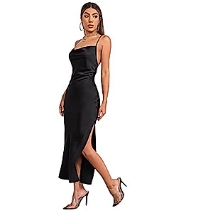 SheIn Women's Sleeveless Criss Cross Backless Side Split Strappy Party Maxi Dress Black Small