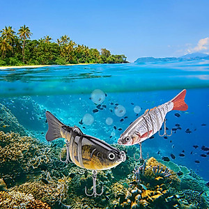 Lifelike Fishing Lures for Bass, Trout, Walleye, Predator Fish - Realistic Multi Jointed Fish Popper Swimbaits - Spinnerbaits Lure Fishing Tackle Kits - Freshwater and Saltwater Crankbaits - 3 Pack