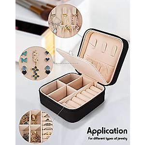 FireKylin Travel Jewelry Case for Women, Small Jewelry Box for Travelling, PU Leather Ring Earring Necklace Bracelet Holder Organizer (Black)