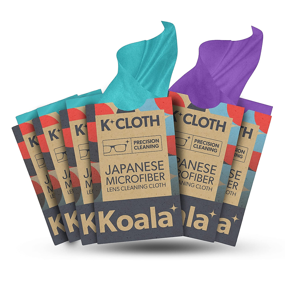 Koala Lens Cleaning Cloth | Japanese Microfiber | Glasses Cleaning Cloths | Eyeglass Lens Cleaner | Eyeglasses, Camera Lens, VR/AR Headset, and Screen Cleaning | Blue & Purple (Pack of 6)