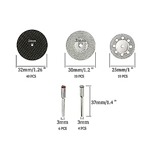 70 Pack Cutting Wheels Tool Kit, 32mm Fiberglass Reinforced Cutting Wheel Resin Cut-Off Wheels, 25mm/30mm Diamond Cutting Wheel with 1/8" Mandrels for Metal Glass Stone DIY Craft