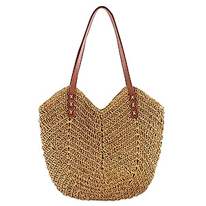 Straw Bag Handbag Large Capacity Summer Beach Bag for Women Straw Woven Tote Bamboo Purse Wicker Bag Vacation Travel