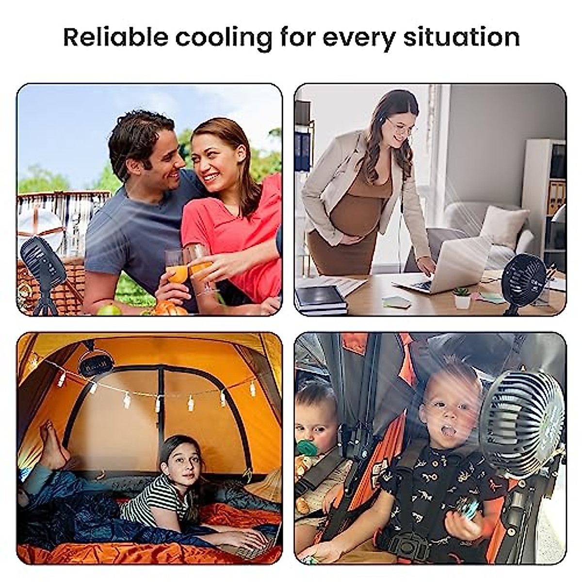 AYL Portable Fan Battery Operated, Small Stroller Fan with Lights USB Rechargeable 360° Rotate Flexible Tripod Clip On Fan, Handheld Cooling Mini Fan for Travel, Car Seat, Camping, and Bedroom (Black)