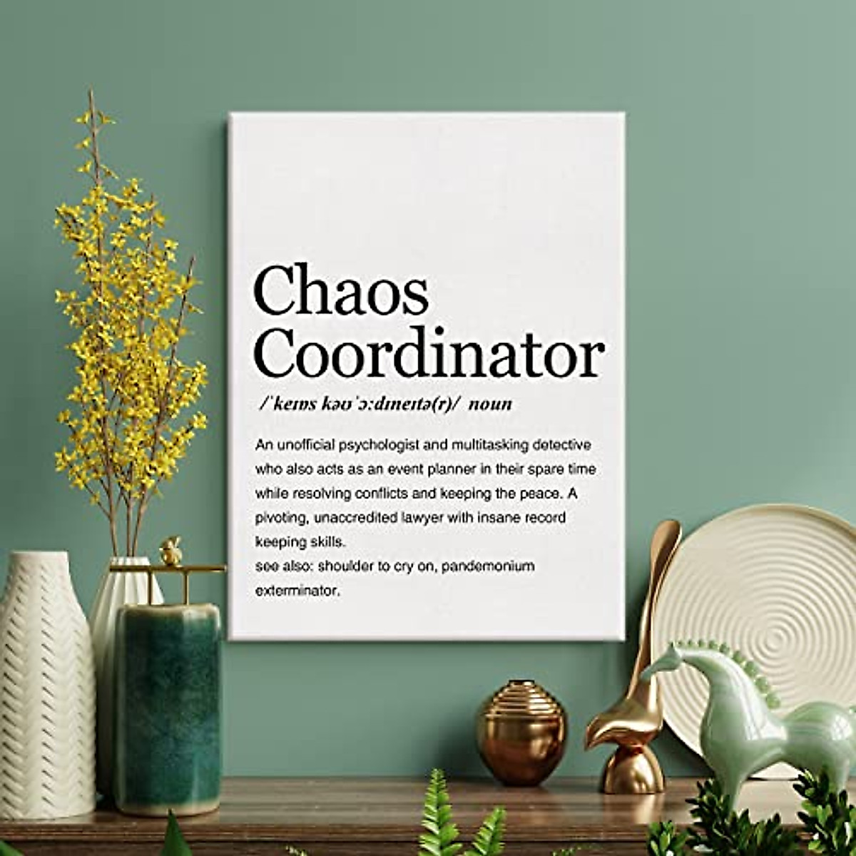 LEXSIVO Chaos Coordinator Definition Print Canvas Wall Art Home Office Decor Modern Minimalist Painting 12x15 Canvas Poster Framed Ready to Hang Funny Staff Pretty Gift