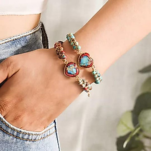 FLAVNT To My Daughter-In-Law, I Will Forever Love You Jasper Heart Bracelet, Adjustable Natural Jasper Braided Rope Bracelet, Daughter Bracelet from Mom, Gift for Daughter (Red)