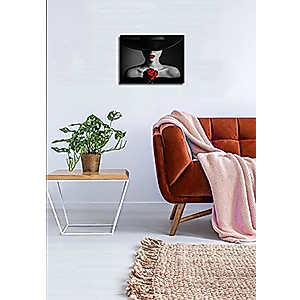 Paimuni Elegant Woman Canvas Wall Art for Living Room Black White Red Rose Prints Modern Wall Decor Ready to Hang 12x16 Inch