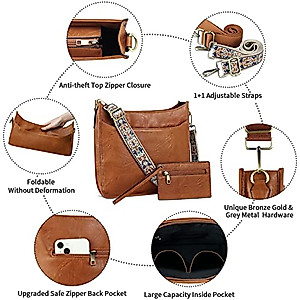 KITATU Crossbody Bag for Women Hobo Handbags - Vegan Leather Designer Purse Shoulder Zipper Bag with 2 Adjustable Straps (Medium, A-Brown(with slim wallet))