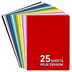 8.5x11 Cardstock 25sheets Colored Cardstock Assorted 25 Colors, 90 lb/250 gsm Card Stock Colored Paper for Cricut Machine, Card Making, Scrapbook & DIY Crafts