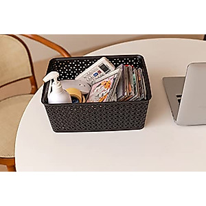 Aebeky Plastic Storage Basket,Medium Weave Basket Organizer,4-Pack (Black)