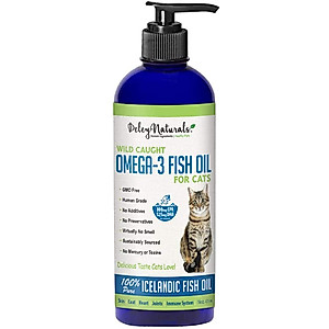 Deley Naturals Wild Caught Fish Oil for Cats - 16oz - Omega 3-6-9, GMO Free - Reduces Shedding, Supports Skin, Coat, Joints, Heart, Brain, Immune System - Highest EPA & DHA Potency – Pure Fish Oil