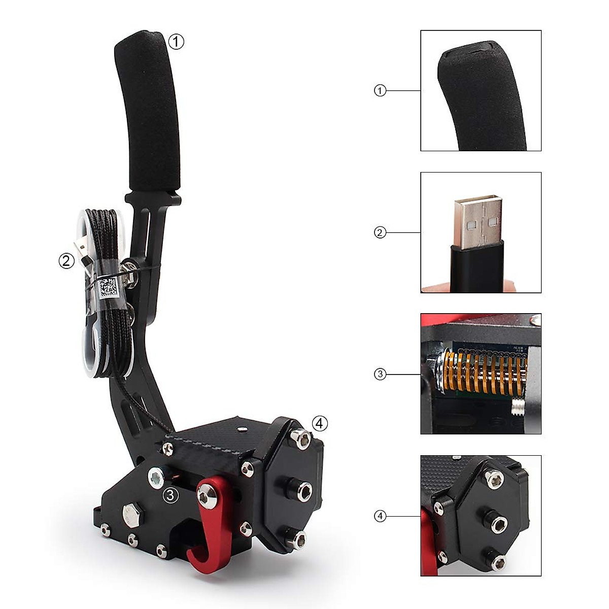 POSENG 64 Bit USB Handbrake with Clamp PC Handbrake Hall Sensor for G25/27/29 T500 T300 G920, Professional Gaming Peripherals for Racing Games, with Non-Contact Plus Hall Sensor (Black without Clamp)