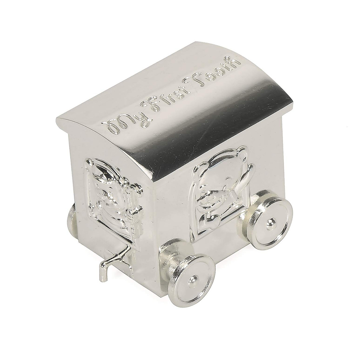 K COOL Shiny Silver Baby Tooth Box Metal Kids Keepsake Origanizer Train Tooth Holder Children Tooth and Curl Fairy Container Christening Gift for Child Memory