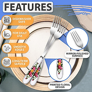 12Pcs Stainless Steel Forks Silverware Set - Reusable Silverware Dinner Forks for Restaurant Ceramic Long Handle Fork Cutlery Set - Dessert Forks and Spoons for Home Kitchen Silverware Forks Set
