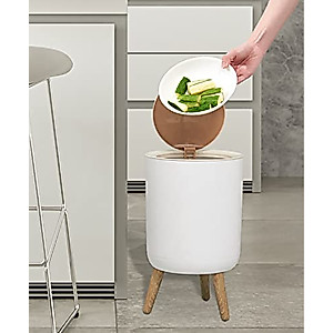 Trash Can | 7 Liter (1.8 Gallon) / 2 Liter (0.5 Gallon) | Push-to-Open Lid | Premium Plastic Wood Grain Nordic Minimalist Modern Waste Basket for Kitchen, Bathroom, Bedroom, Living Room, Office (1.8 Gallon (7L))