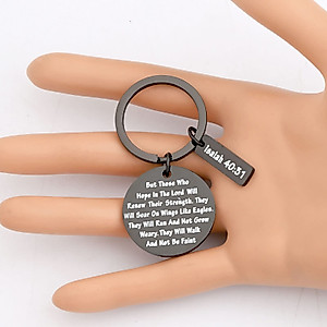 FEELMEM Christian Keychain Soar on Wings Like Eagles Isaiah 40:31 Bible Verse Keychain Religious Jewelry Encouragement Gift (40:31-black)