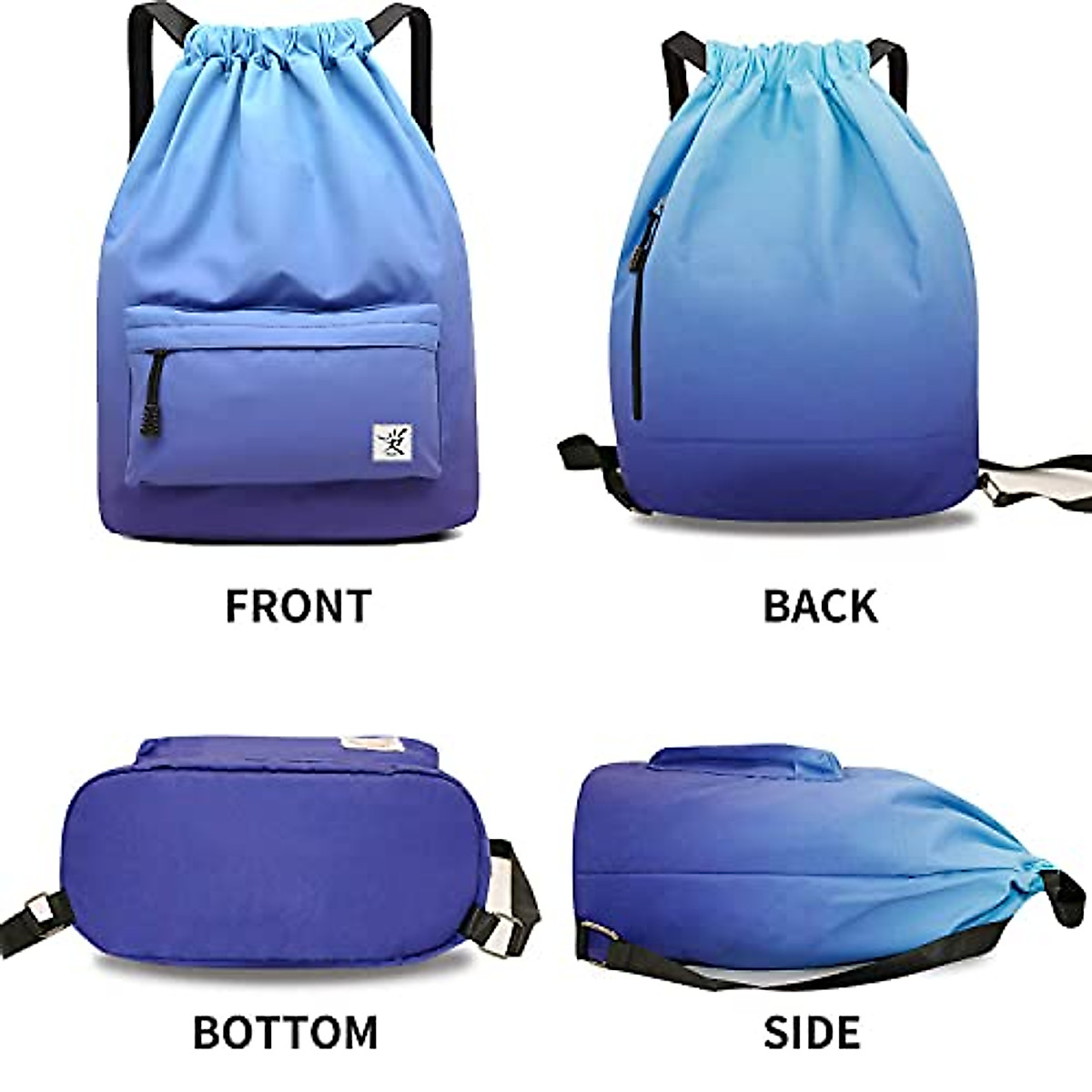 Risefit Waterproof Drawstring Bag, Drawstring Backpack, Gym Bag Sackpack Sports Backpack for Women (Gradient blue)