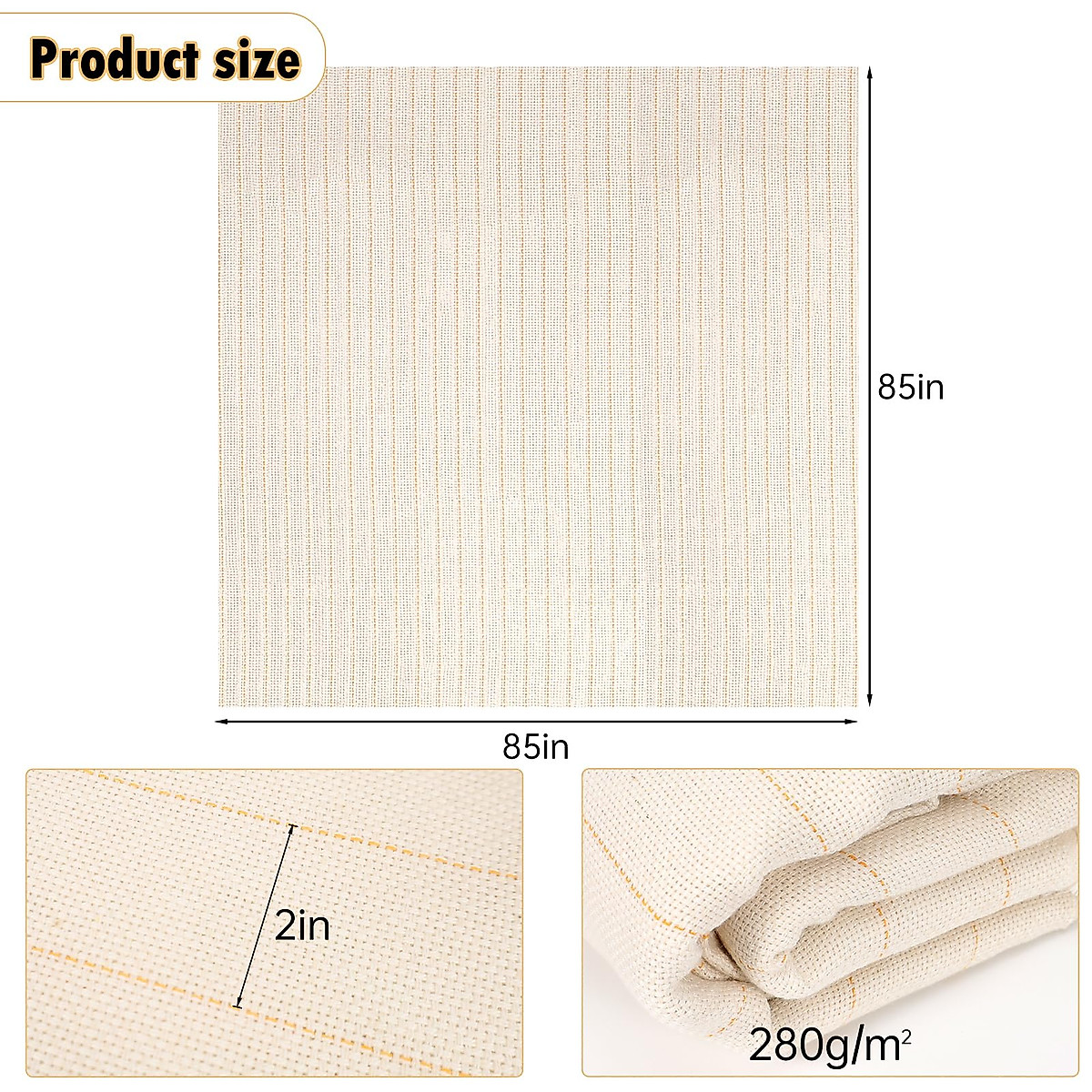 85" x 85" Primary Tufting Cloth with Marked Lines,Monk Cloth Fabric for Punch Needle,Large Overlocking Tufting Cloth,Burlap Tufting Cloth for DIY Rug-Punch Tufting Gun