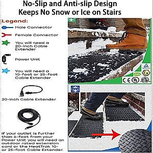 Residential Heated Snow Melting Heated Stair Mat, PVC Heated Snow and Ice Melting Mat with Power Cord, Slip Stair Heating Outdoor Mats 2 in/h Melting Speed for Winter Snow Removal (25.4x38.1cm)