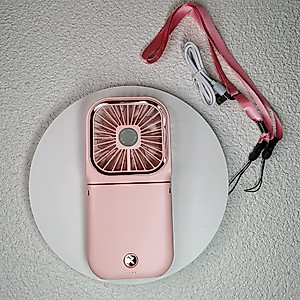 SHENSINGLE Handheld Fan Foldable Hanging Neck Fan 3 in 1 Small Fan with Phone Stand Power Bank Function 3 Speeds USB Charging Cooling Fan 3000mAh Battery Capacity for Home Office Travel (pink)