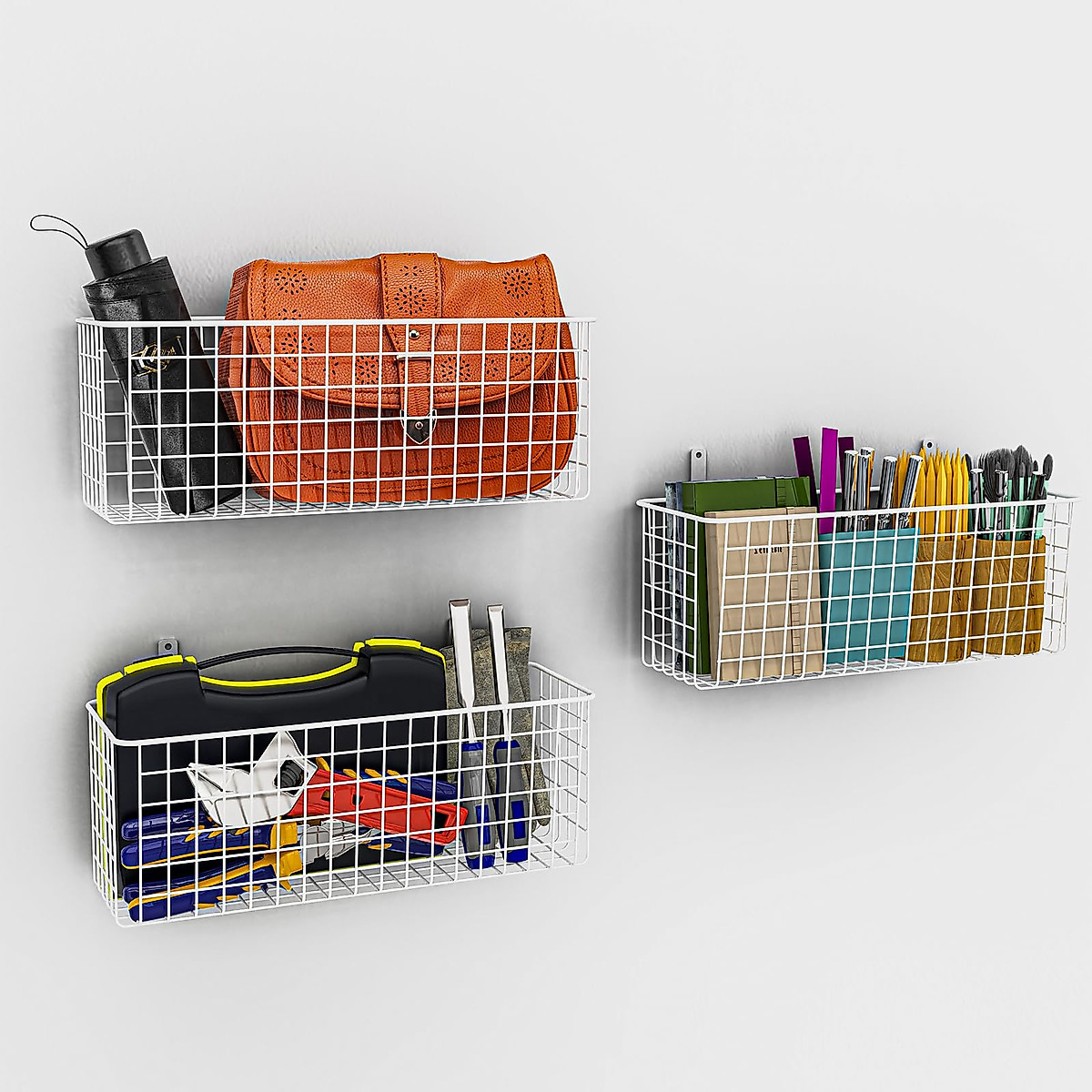 Joben Oligey 3 Set [Extra Large] Hanging Wall Wire Baskets, Farmhouse Food Storage Kitchen Pantry Laundry Closet Garage RV, White