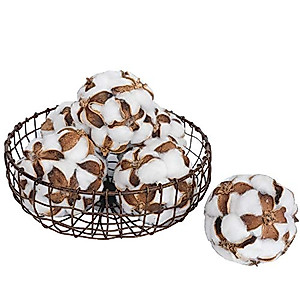 CIR OASES 4.5 Inch Cotton Decor Balls for Rustic Farmhouse Decor，Ornaments，Vase Bowl Filler, Trays, Weddings, Parties, White/Brown, Set of 6