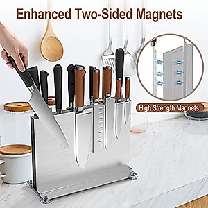 Matoyo Universal Magnetic Knife Block without Knives, Stainless Steel Kitchen Knife Holder with Dual Magnet Storage, Smart Blade Protection Knife Storage (Solid Base)
