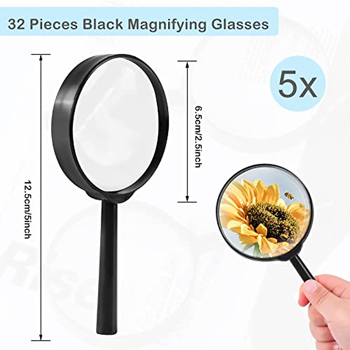 32Pcs Magnifying Glass for Kids, Hand Lens Portable Magnifying Glasses for Science Class, Outdoor Activities, Party, Reading IRCHLYN (Black)