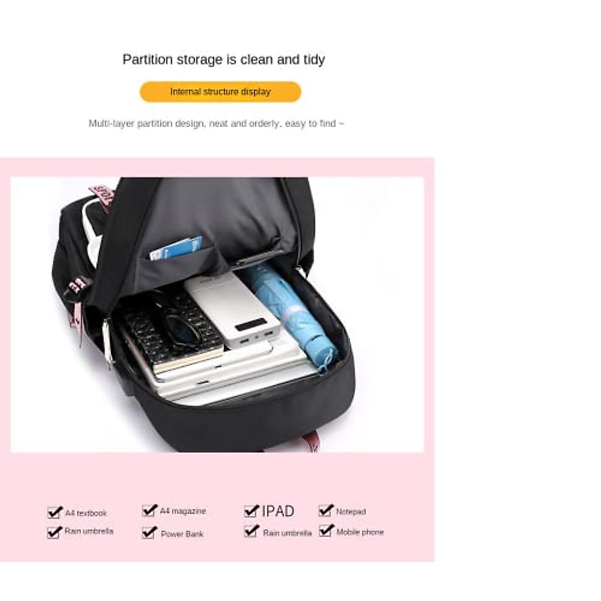 Kaeosroa Kawaii Backpack for School Teen Girls,Cute Travel Daypack Fits 15.6 Inch Laptop Backpack with USB Charging Port Headphone Jack,College School Backpack for Women (color1)