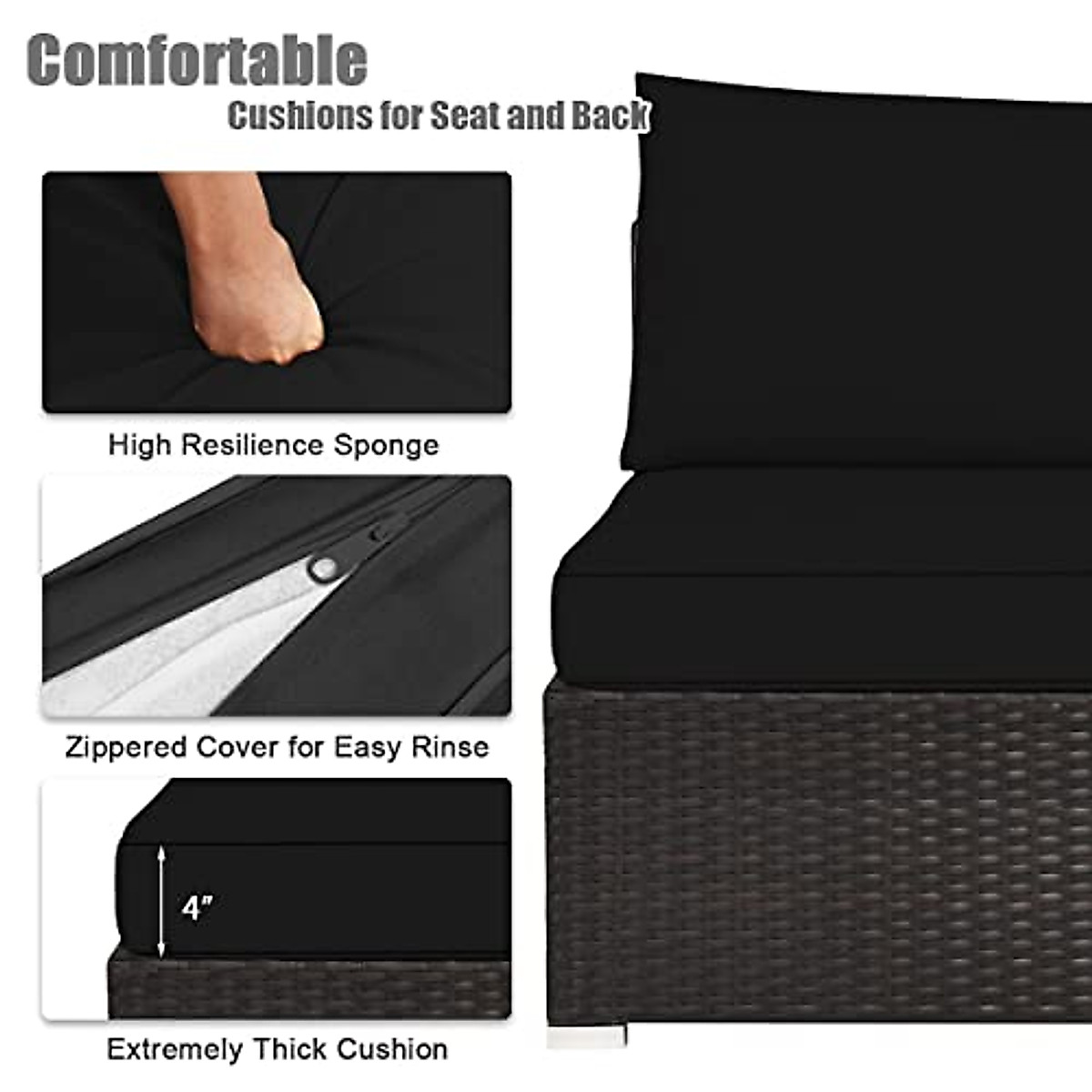 HAPPYGRILL 6 Pieces Patio Conversation Set Outdoor Wicker Furniture Set Rattan Sofa Set with Seat & Back Cushions Coffee Table for Patio Garden Lawn Poolside Backyard