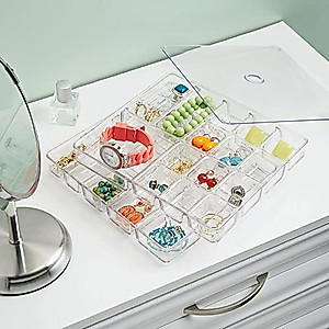 mDesign Stackable Plastic Storage Jewelry Box - 2 Organizer Trays with Lid for Drawer, Dresser, Vanity - Holds Necklaces, Bracelets, Bangles, Rings, Earrings - 3 Pieces - Clear