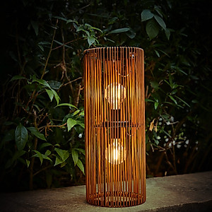 GIBMIDSER Solar Lanterns Outdoor Hanging Lantern Warm White Light Edison Style Bulb Yard Garden Wedding Home Parties Patio Decoration Waterproof Outdoor Floor Lamp Brown