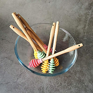 YITAQI Mixing Stirrer,Wood Handle Extractor Mixer Juicer for Honey Pot Jar Container Honey Dipper Stick Honey Spoon Kitchen Tool(Yellow)