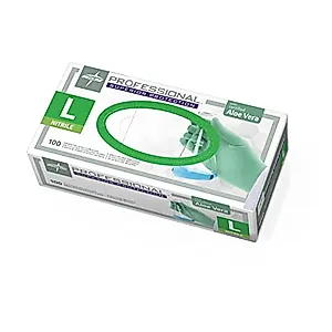 Medline Professional Powder-Free Nitrile Aloe Green Exam Gloves, 9.5-Inch Cuff, Size Large, Box of 100