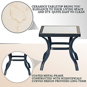 Festival Depot 3Pcs Patio Bistro Set of 2 Armchairs with Thick Cushions and Side Table with Ceramic-Like Top Metal Frame Outdoor Furniture for Deck Garden (Grey)