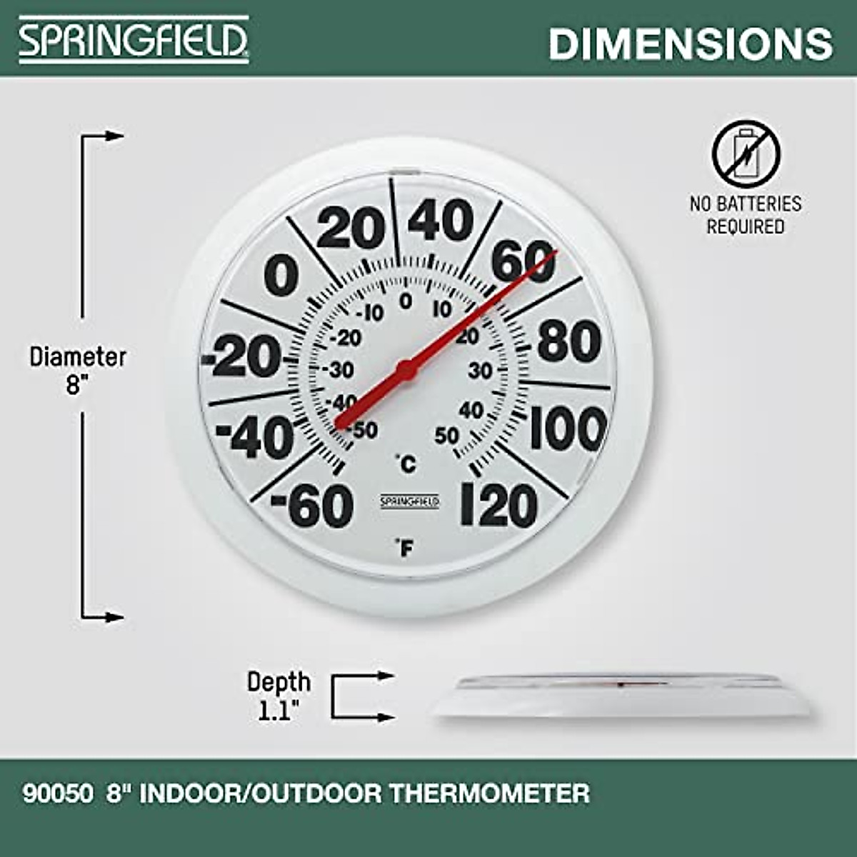 Springfield Indoor Outdoor Big Bold Thermometer, 8.5 Inch, White